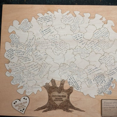 Wooden Tree Puzzle Guest Book Textured Trunk With or Without Light ...