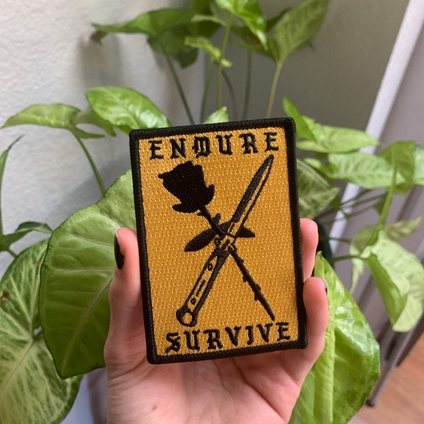 Rose and Switchblade Patch. Endure Survive Iron on Embroidered Patch - Etsy