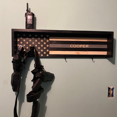Engraved Personalized Police Gear Rack Thin Blue Line Galvanized Steel ...