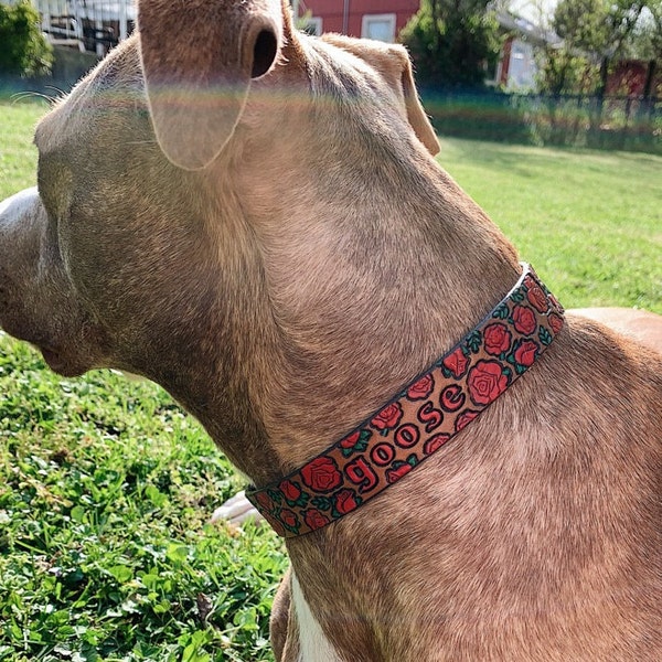 Rose Dog Collar, Leather Dog Collar, Large Dog Collar, 1 Inch ...