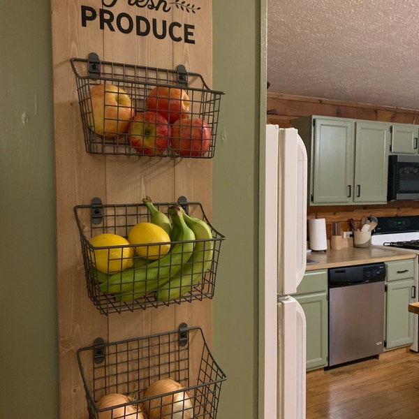 Fresh Produce Storage Wall Hang, Wooden Decor - Etsy
