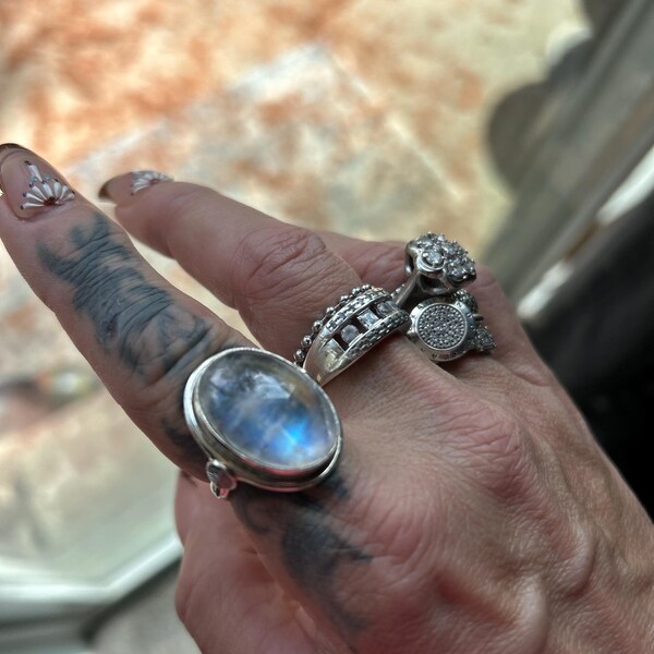 Aquamarine Stars and Moon Fidget Ring | Sterling Silver Celestial ...