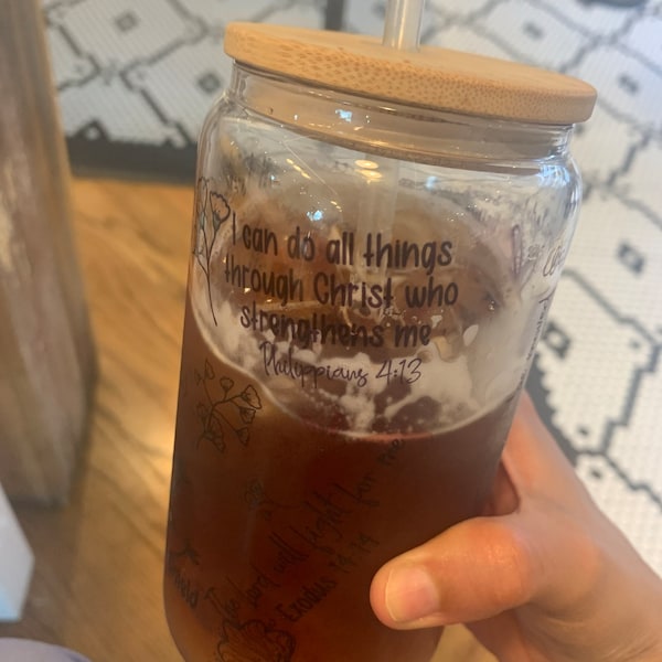 Christian Affirmation Iced Coffee Cup, Bible Verse Glass Tumbler, Beer ...