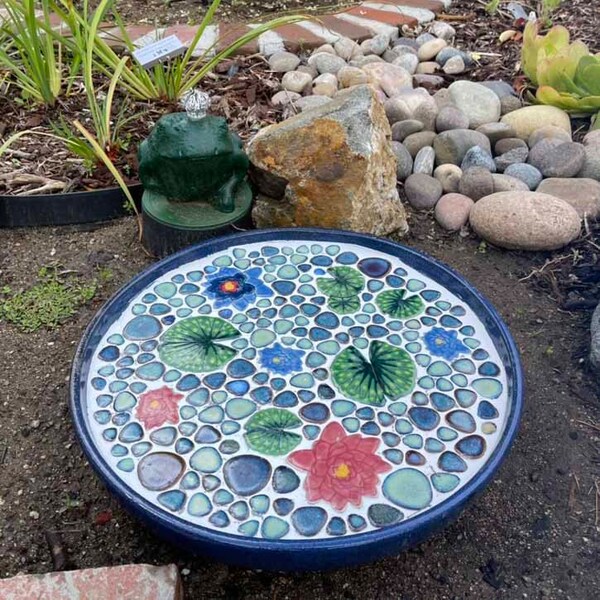 Handmade Ceramic Water Lily Mosaic Tile: Original Pond Plant Art for ...