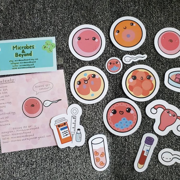 Cute IVF Fertility Sticker Set ~ Science Kawaii In-vitro Fertilization ...