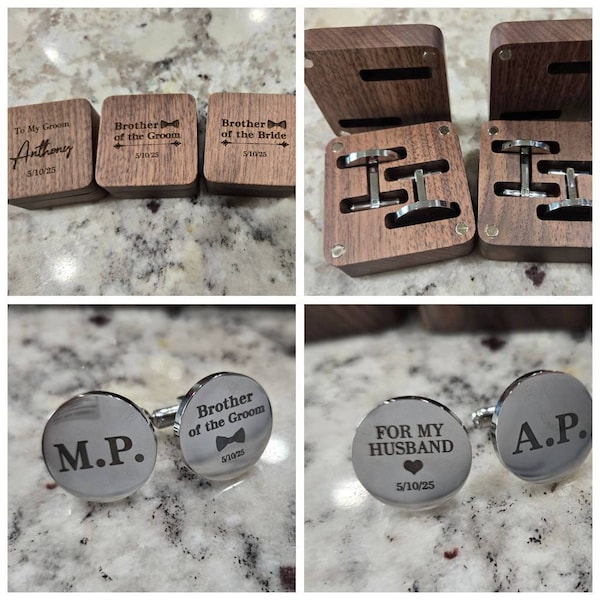 Custom Cufflinks - Engraved Box Optional, Personalized Wedding Day Cuff ...