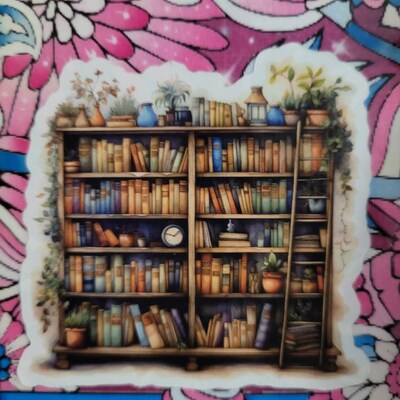 Cute Bookstore With Blooming Flowers Sticker Bookstore Sticker ...