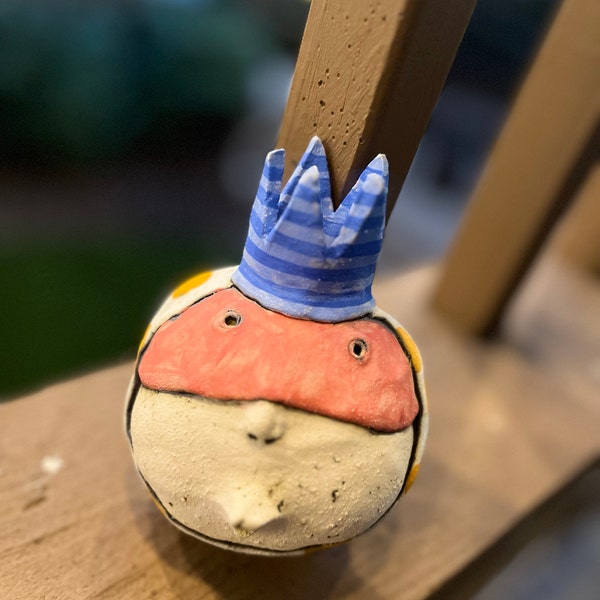 Colorful Ceramic Figure, Yellow Ornament, Quirky Ceramic Sculpture ...