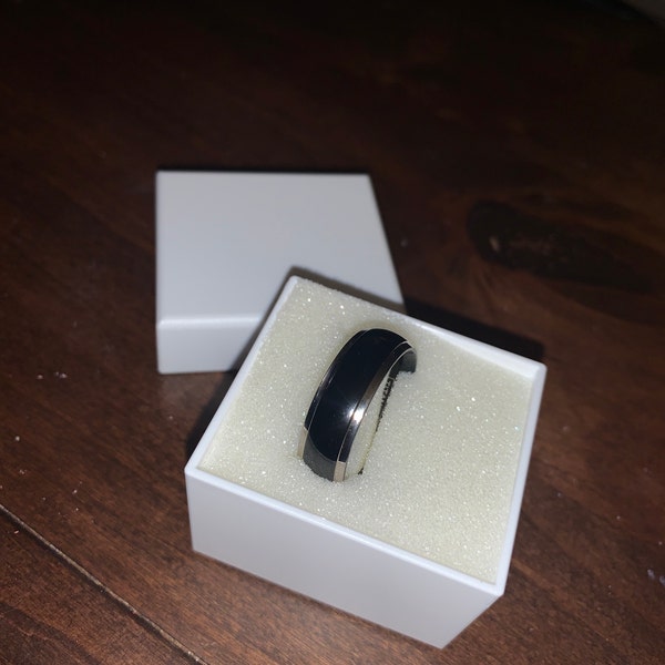 Black Titanium Wedding Ring W/ Polished Silver Edges, Men's and Women's ...