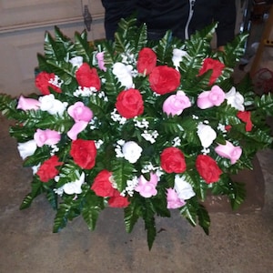 Red White Pink Rose Cemetery Saddle - Spring Cemetery Flowers ...