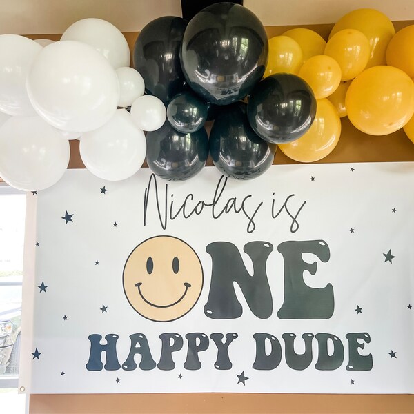 One Happy Dude Birthday Banner, 1 Happy Dude Banner, Smiley Face Banner ...