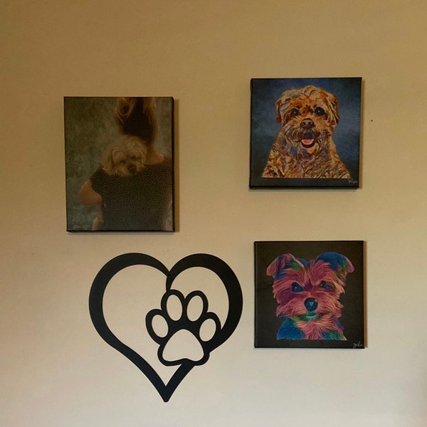 HEART AND PAW 12” Metal Sign, Pet Lover Sign, Dog Paw, Metal Wall Sign ...