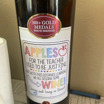 Printable Teacher Wine Tag for DISTANCE LEARNING & Homeschooling ...