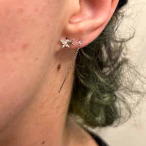 925 Sterling Silver Origami Bird Long Chain Threader Earrings Pull Through Earrings Cute Animal ...