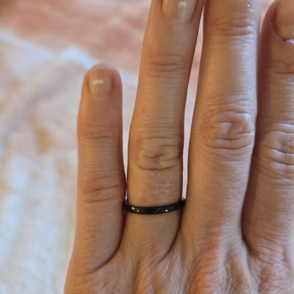 Simple Black Ring, Thin Black Ring, Black Ring for Couple, Womens Black ...