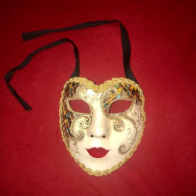 Full Face Venetian Mask Heart Mask With Harlequin Pattern - Etsy