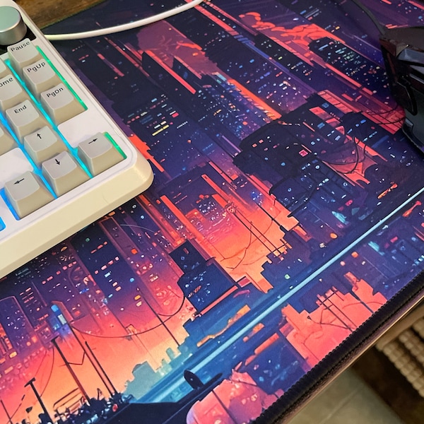 Futuristic City Desk Mat, Sci-fi Aesthetic, Vaporwave & Synthwave Desk ...