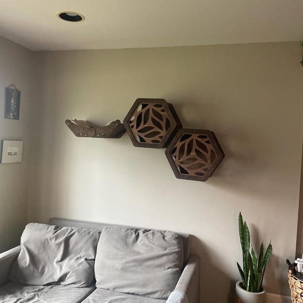 Cat Hexagon Shelves, Wood Wall Furniture for Cats, Wall Mount Shelf ...