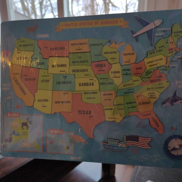 Kids USA Map, Montessori Toys 2 Year Old Gift for Kids, Wooden Puzzle ...
