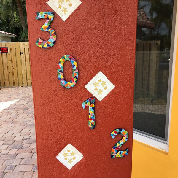 Ceramic Numeral With Mosaic Ornaments, Custom Numbers Wall Decor, House ...