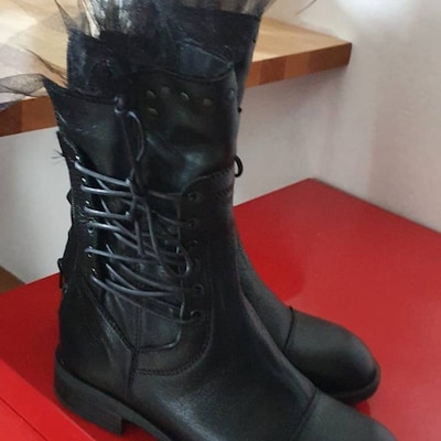 Women Genuine Leather Boots,black Leather Bots,extravagant Black ...