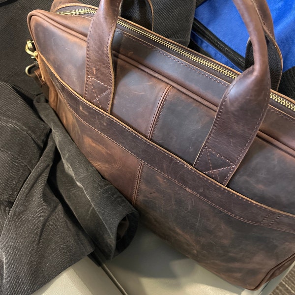 Custom Leather Laptop Briefcase for Men, Leather Bag for Men, Full ...