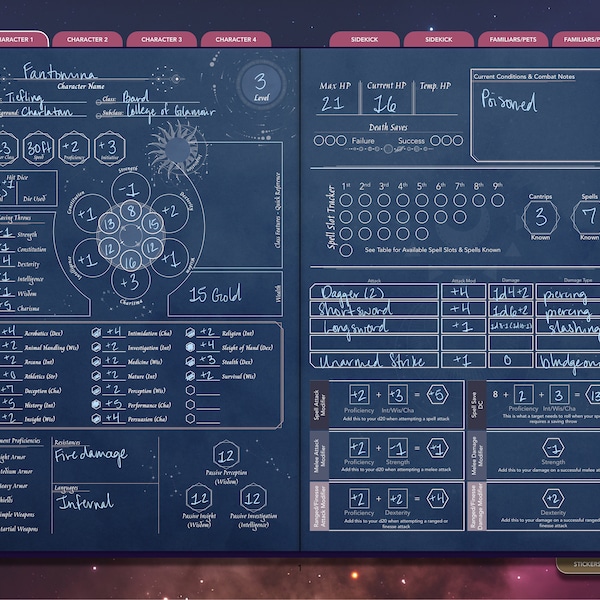 Digital Dnd Character Journal , Dnd Character Sheet With Spell Cards ...