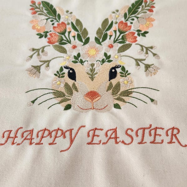 Floral Bunny Machine Embroidery Design: Pastel Leaf Animal, Bunny ...