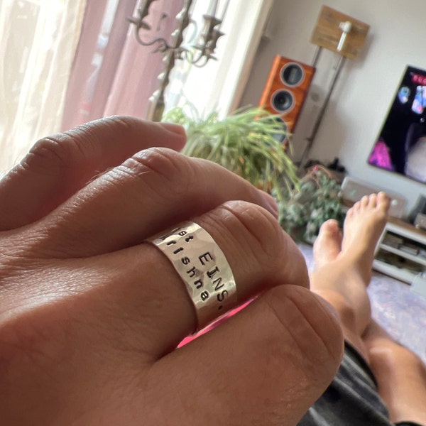 Personalized Silver Hammered Ring, 10 Mm Wide Sterling Silver Ring With ...