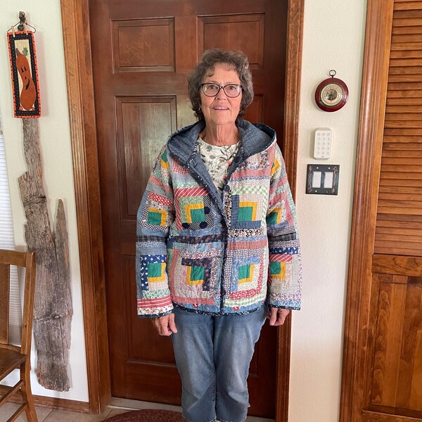 Reversible Quilted Jacket Made From an Antique, Hand Stitched Patchwork ...