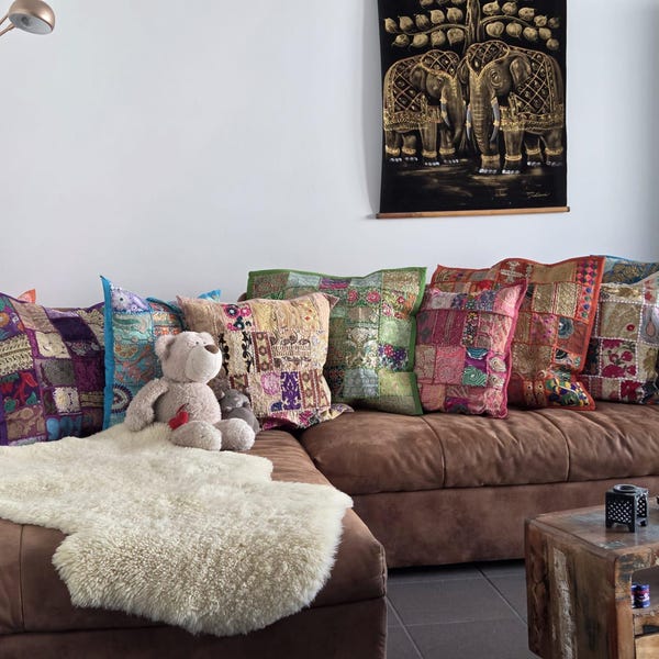 Round Cushions Boho Pillows Cover Patchwork Cushion Floor Cushions Colorful Embroidered Cushions ...