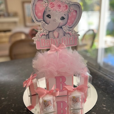 Girl Centerpiece Baby Shower Pink Elephant Baby Shower Pink Silver ...