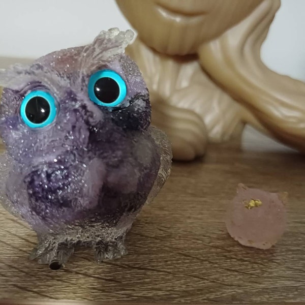Amethyst Owl, Natural Crystal Gemstone Resin Owl Figure, Resin Owl ...