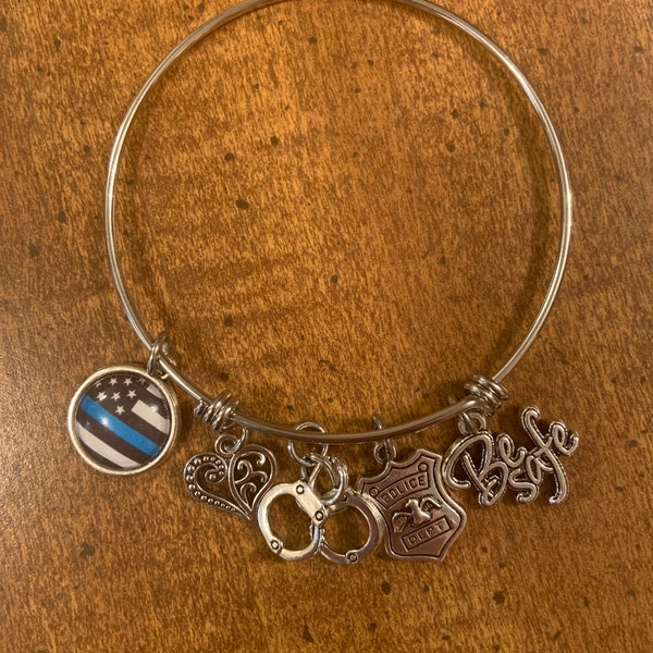 LAW ENFORCEMENT Charm Bracelet, Thin Blue Line Bangle, Police Jewelry ...