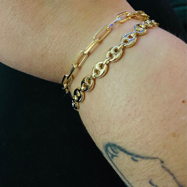 Gold Link Chain Bracelets, Stack Bracelets, 18k Gold Filled Bracelets ...