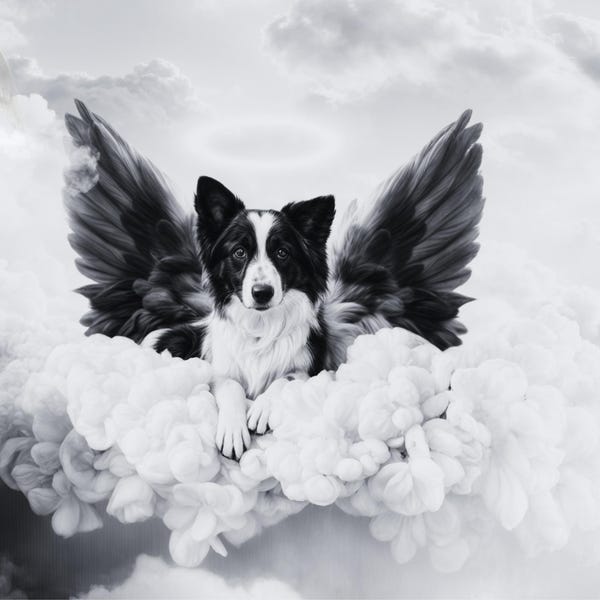 Pet Loss Memorial Portrait With Angel Wings, Halo: Custom Dog Cat Gift ...