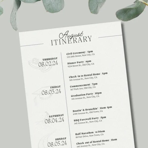Elegant Weekend Itinerary Template | Custom Long Weekend Schedule ...