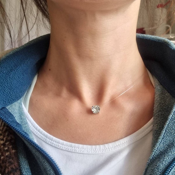 Invisible Necklace Small Solitaire Pendant 4 Prongs in 6mm Austrian ...