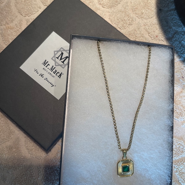 Men's "gold EMERALD Amulet" Necklace| Men's Gold Stainless Steel ...