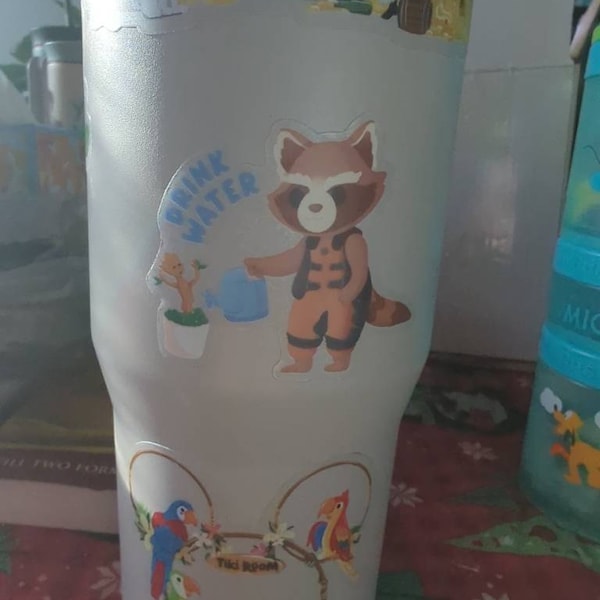 Drink Water With Rocket and Baby Groot Transparent Laptop Stickers ...