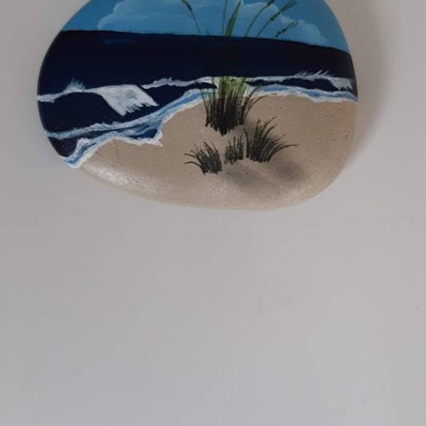 On the Beach, Painted Stones, Stone Art, Beach Landscape on Cast Stone ...