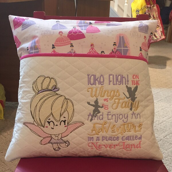 Take Flight on the Wings Tink Fairy, Reading Pillow Saying Pocket ...