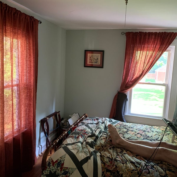 55"/140 Cm Wide Extra Long Linen Curtain, Rust Linen Window Drape ...