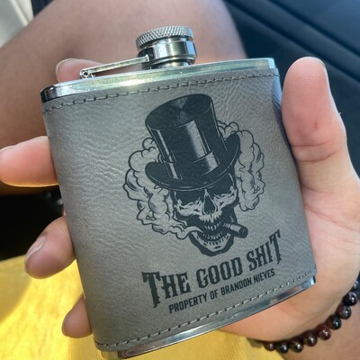 The Good Shit Engraved Leather Flask Unique Gift for Groomsmen, Friends ...