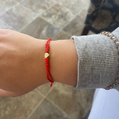 Adjustable Knotted Red String With Gold Heart Bracelet, Kabbalah ...