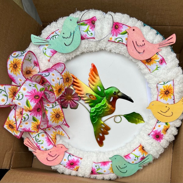 Festive Spring Easter Door Wreath With Colorful Eggs, Flowers & Bunny ...