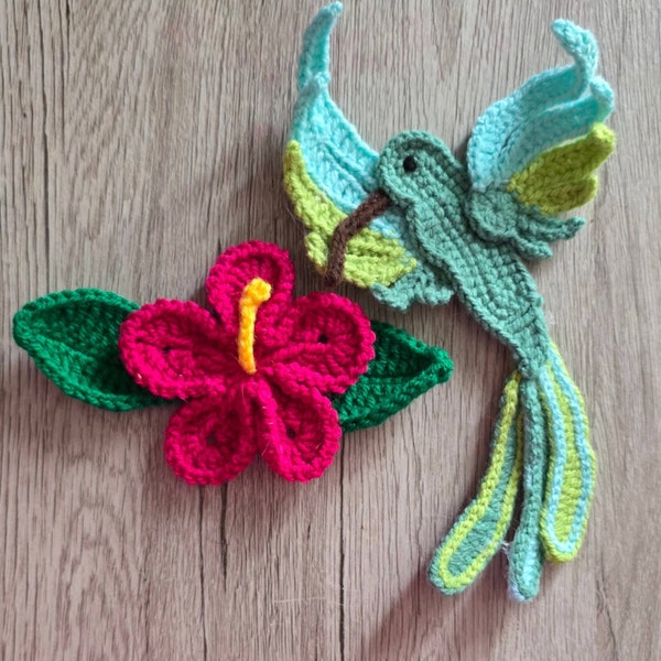 Crochet Pattern Hummingbird + Flower Applique Patch US Version Instant ...
