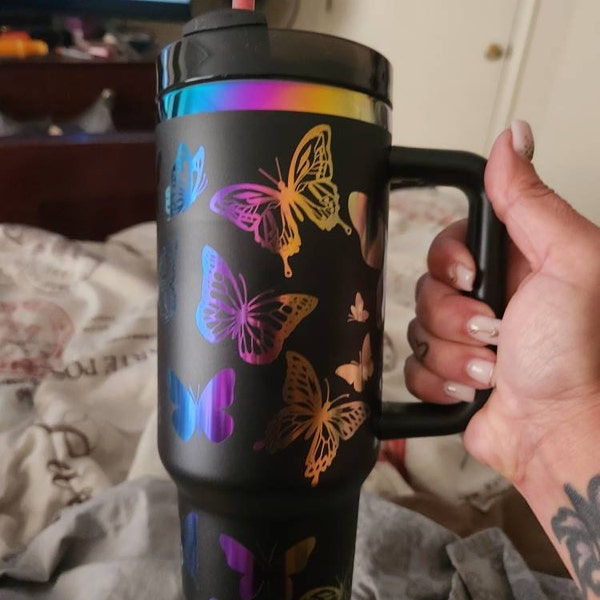 Stanley Butterfly Pale Lime Green 40oz Custom Laser Engraved Authentic ...