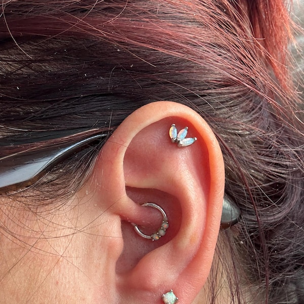 Tiny 3 Leaf Opal Threadless Flat Back Earring, 20,18,16ga, 5-10mm ...