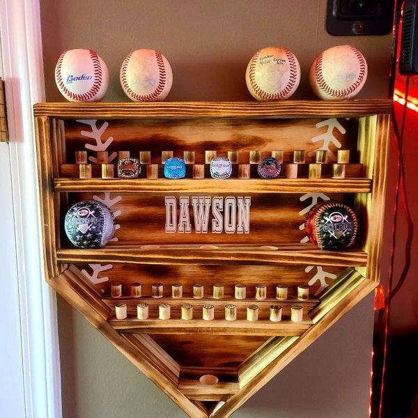 Personalized Rustic Baseball and Ring Display. Holds 22 Rings and 11 ...